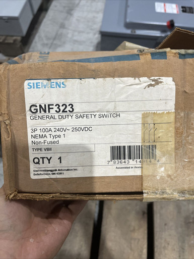 Siemens Safety Switch Disconnect Gnf323 3 Pol 240V Nema 1 Non-F ...