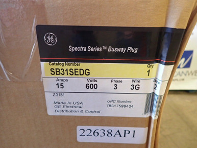 Ge Spectra Busway Plug Sb31Sedg 15 Amp Breaker Type 3P 3W 600V Bus Plug ...
