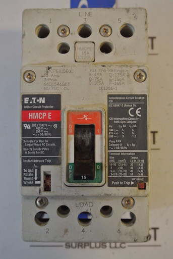 Hmcpe015E0C Eaton Cutler Hammer Motor Circuit Protector 15 Amp 600V 3 ...