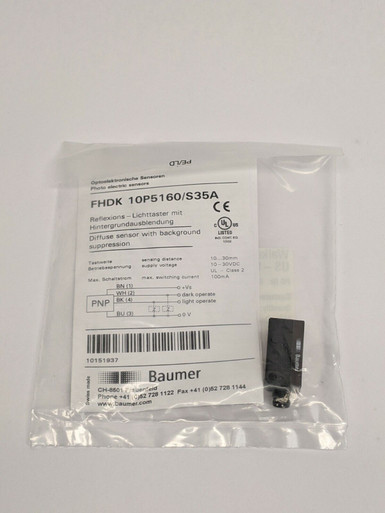 Baumer Fhdk 10P5160/S35A Diffuse Sensor W/ Background Suppression ...