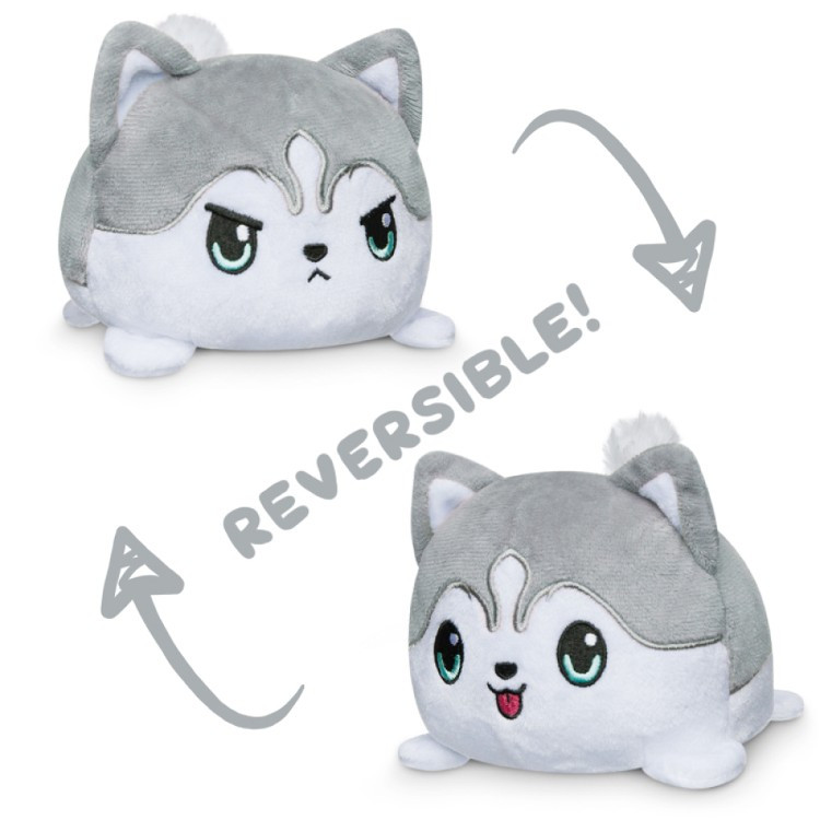 TeeTurtle: Reversible Husky Plush - Happy & Angry / Gray - Game Nerdz