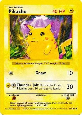 Pikachu (Red Cheeks) 58 - Base Set Shadowless Unlimited - Game Nerdz