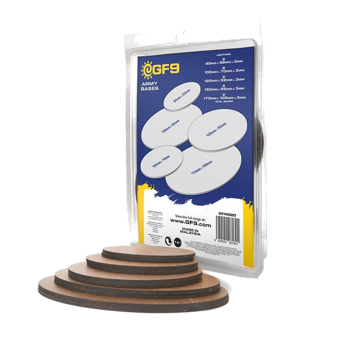 Gale Force 9: Oval MDF Bases 90mm/105mm/120mm/150mm/170mm (2,2,2,2,2 ...
