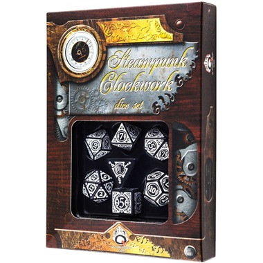 Steampunk Clockwork Dice Set Black/White (7) - Game Nerdz