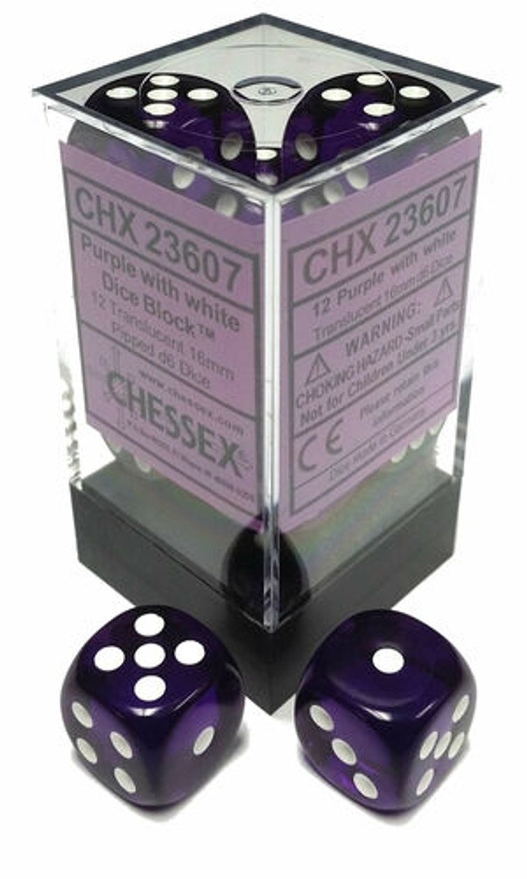 Chessex Dice Translucent 16mm D6 Purple 12 Game Nerdz