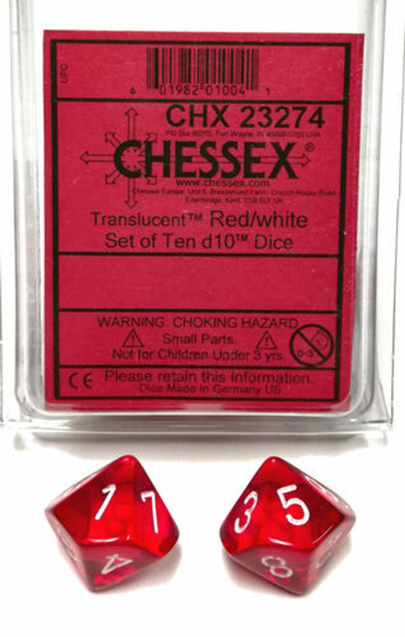 Chessex Dice Translucent Polyhedral D10 Redwhite 10 Revised Game