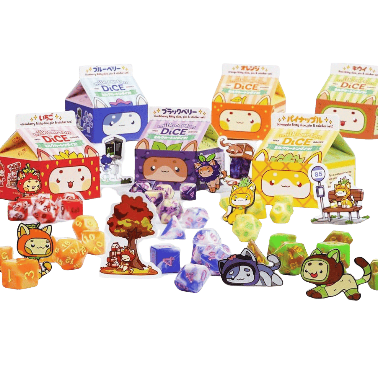 Fruit Meadows Milk Cartons: Kawaii Cat Mystery Dice Set - Game Nerdz