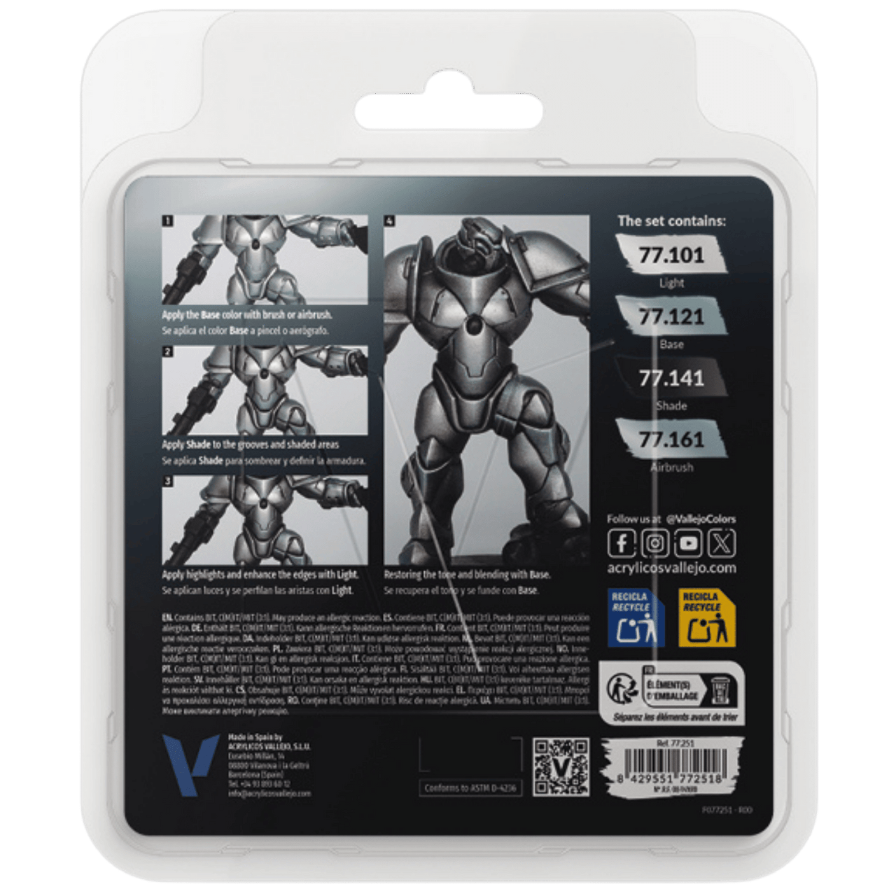 Acrylicos Vallejo: True Metallic Metal - Paint Set - Sterling Silver ...