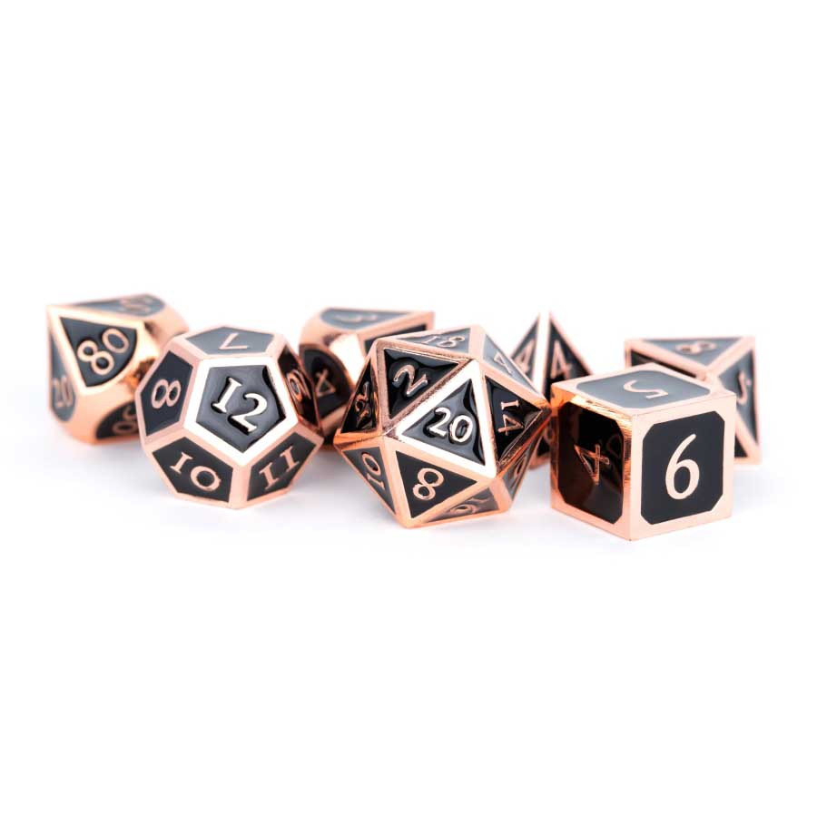 Metallic Polyhedral 16mm Dice Set - Antique Copper w/Black Enamel (7ct ...