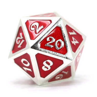 Dire 25mm D20 Metal Dice - Platinum & Ruby - Game Nerdz