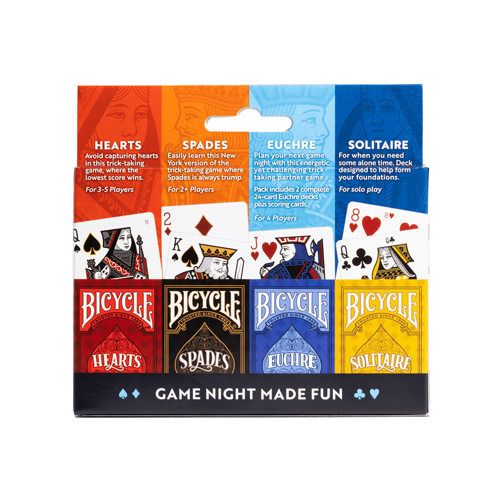 Bicycle: Hearts, Spades, Euchre, & Solitaire - 4-Game Pack - Game Nerdz