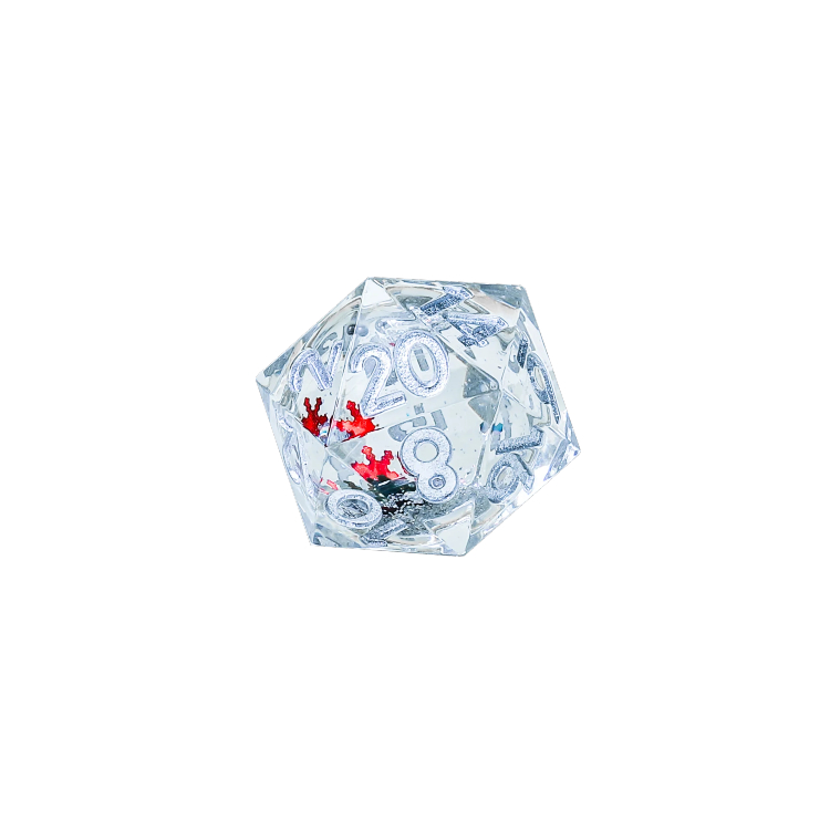 Sirius Dice: 22mm D20 - Christmas Silver Snow Globe (1) - Game Nerdz