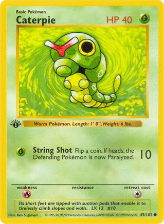 Caterpie 45 - Base Set Shadowless Unlimited (MP) - Game Nerdz