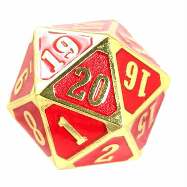 Roll Down 25mm D20 Counter - Shiny Gold & Ruby - Game Nerdz