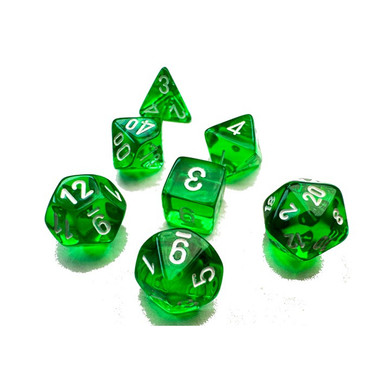 Chessex Dice: Translucent - Mini Polyhedral Green/White (7) - Game Nerdz