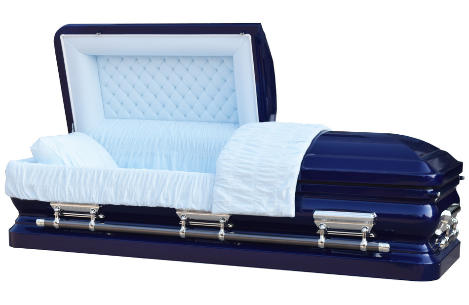 Sterling Cobalt Blue Steel Casket For Sale with Blue Velvet Interior ...