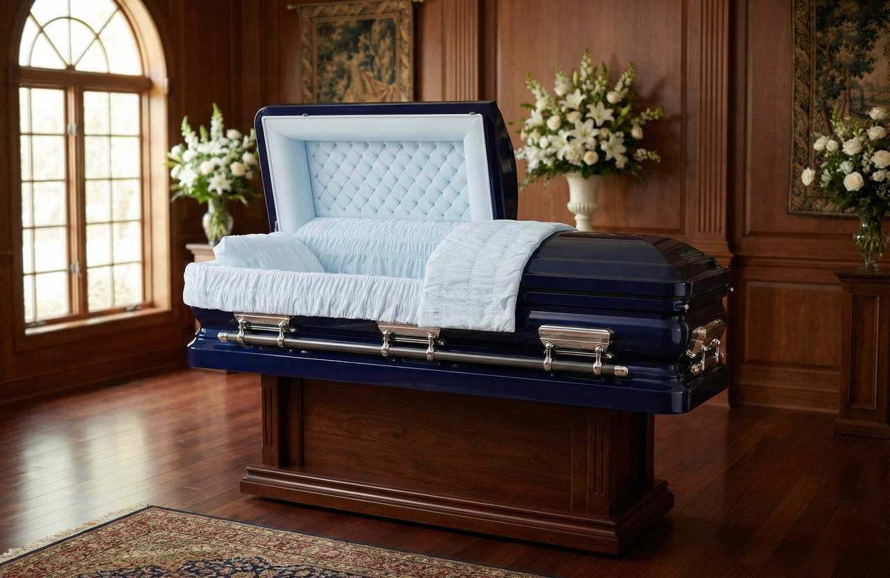 Sterling Cobalt Blue Metal Casket For Sale with Blue Velvet Interior ...