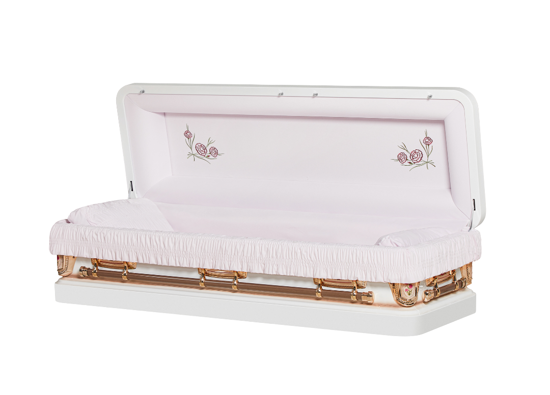 PrimRose Full Couch White and Pink Metal Caskets for Sale with Roses ...