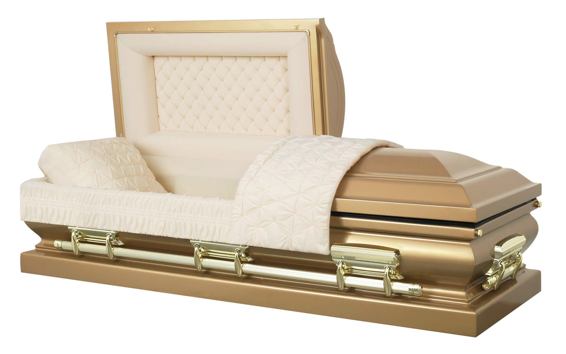 Golden Fawn Metal Casket For Sale with White Velvet Interior ...