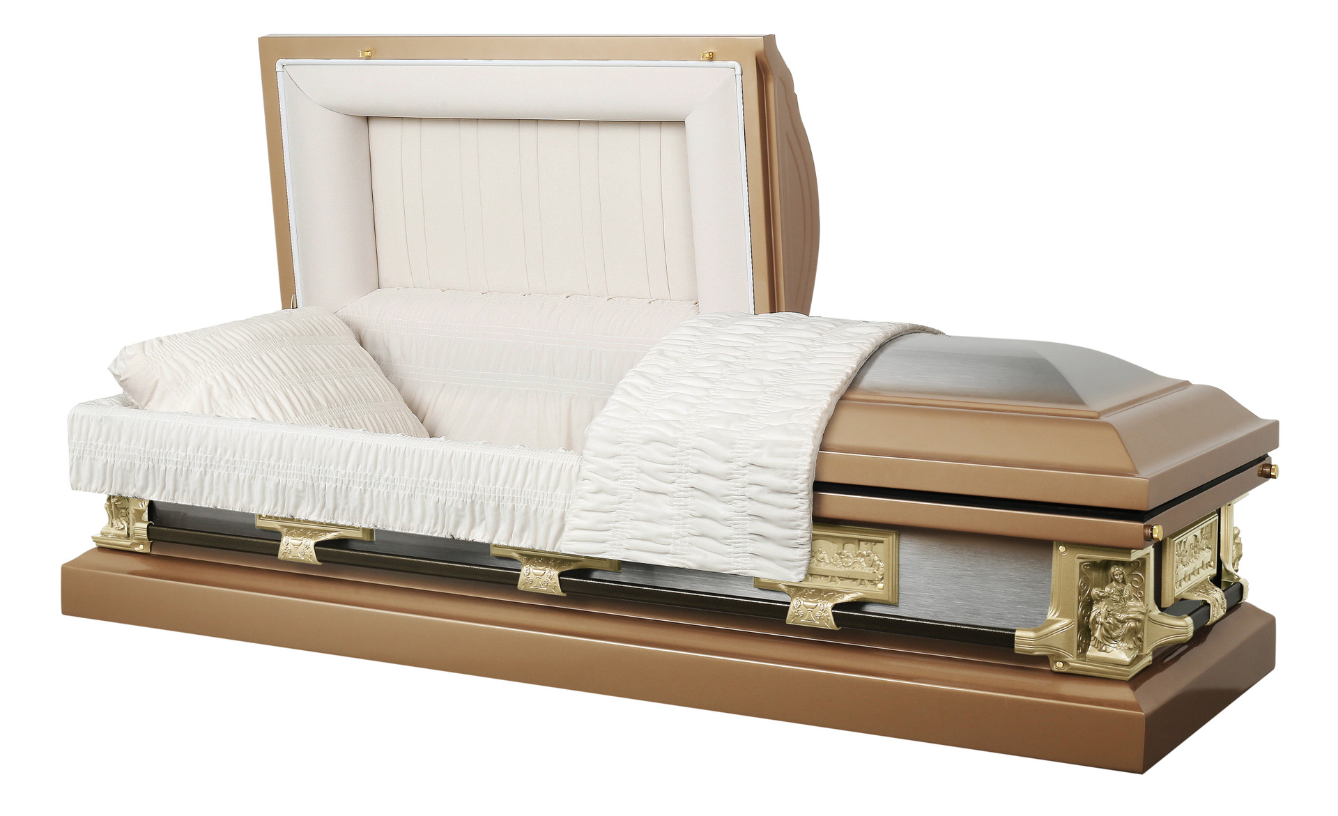 Pieta Autumn Bronze Metal Casket with Tan Velvet Interior