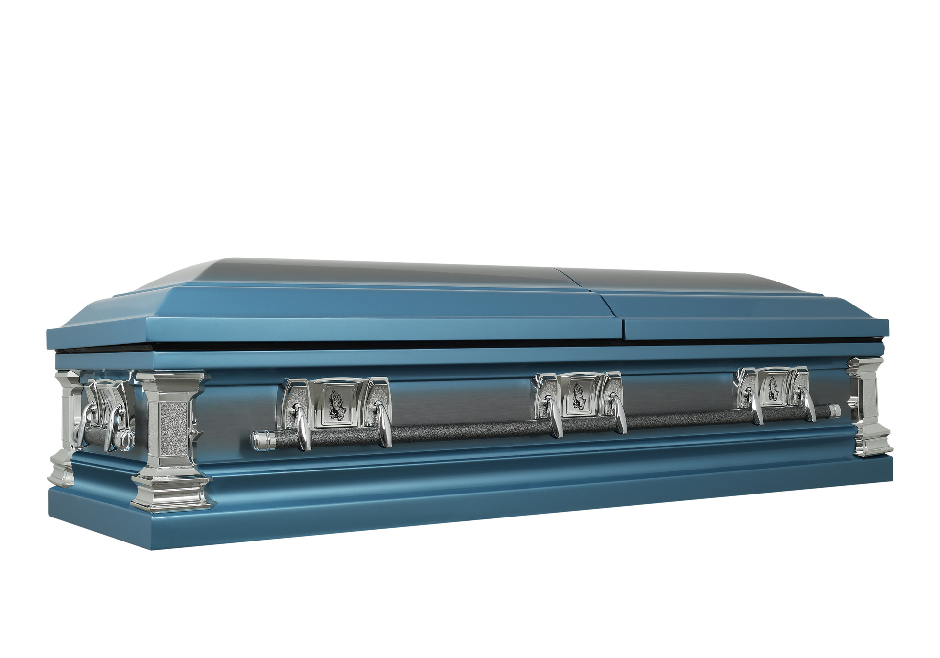 Praying Hands' Monarch Blue Metal Casket for Sale with Blue Velvet ...