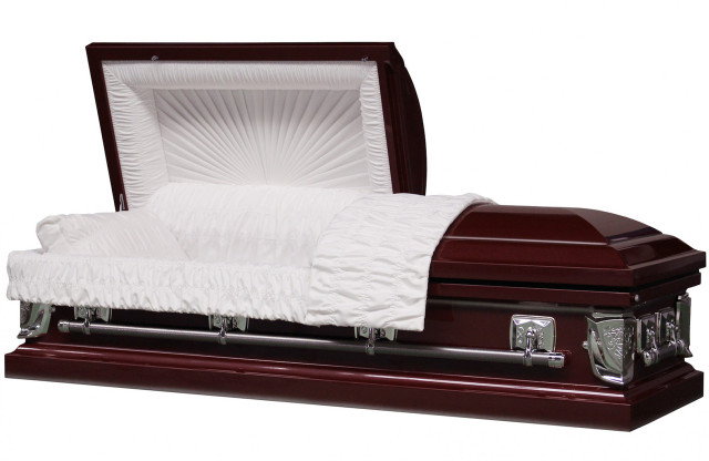 Imperial Burgundy Metal Casket with White Crepe Interior