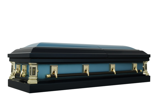 In God's Care Spruce Blue Metal Casket For Sale with Blue Velvet ...