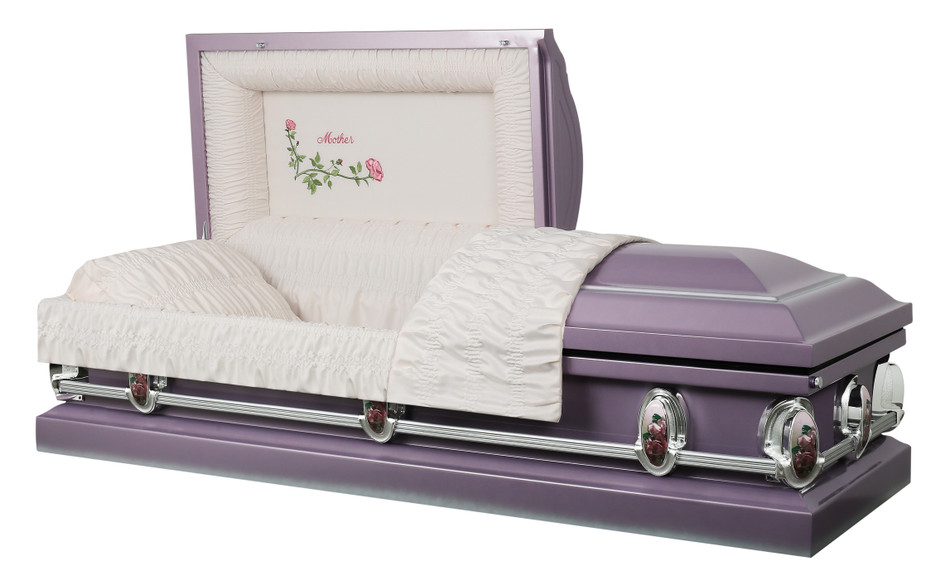Heavenly Mother Metal Casket With Light Pink Interior At Overnight Caskets