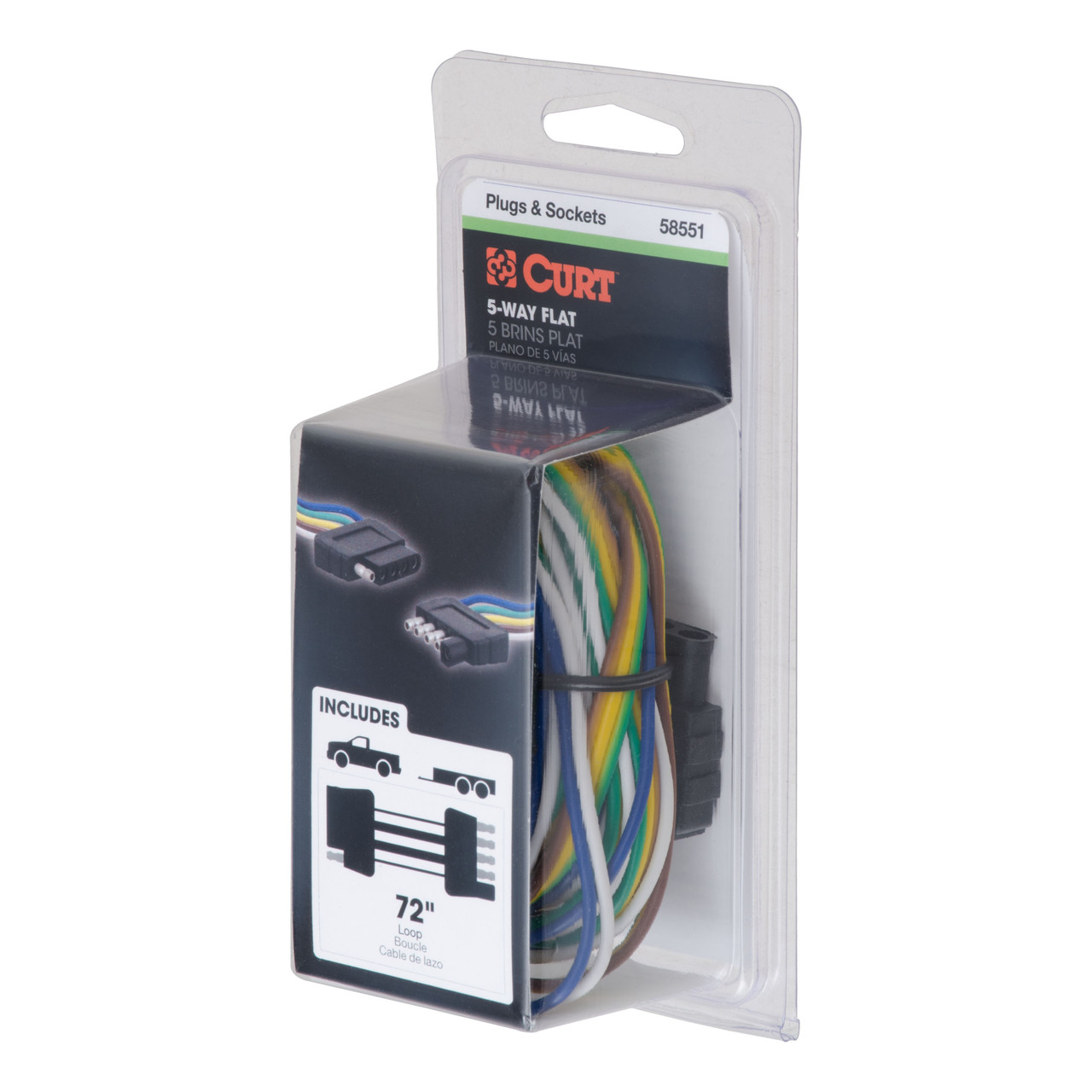 CURT 5-Way Flat Connector Plug & Socket with 72" Wires (Packaged ...