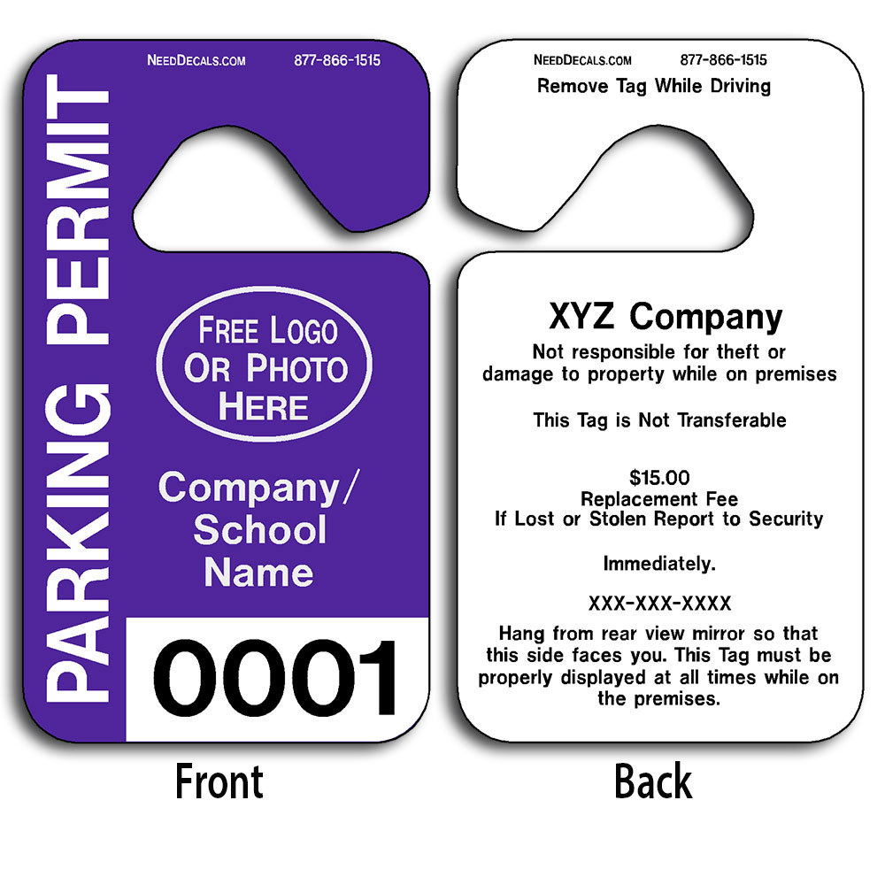 Plastic Hanging Parking Permits - Free numbering & back-printing