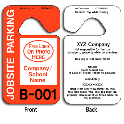 Custom Job Site Parking Permit Hang Tags 50 @ $3.10 to 2,500 @ $0.42 ...