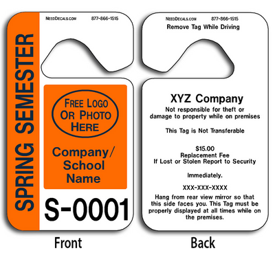 Custom Student Parking Pass Hang Tags with numbering