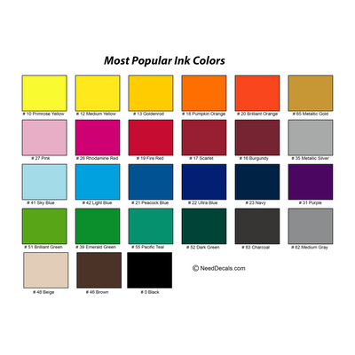 Color Chart, Standard Ink Colors