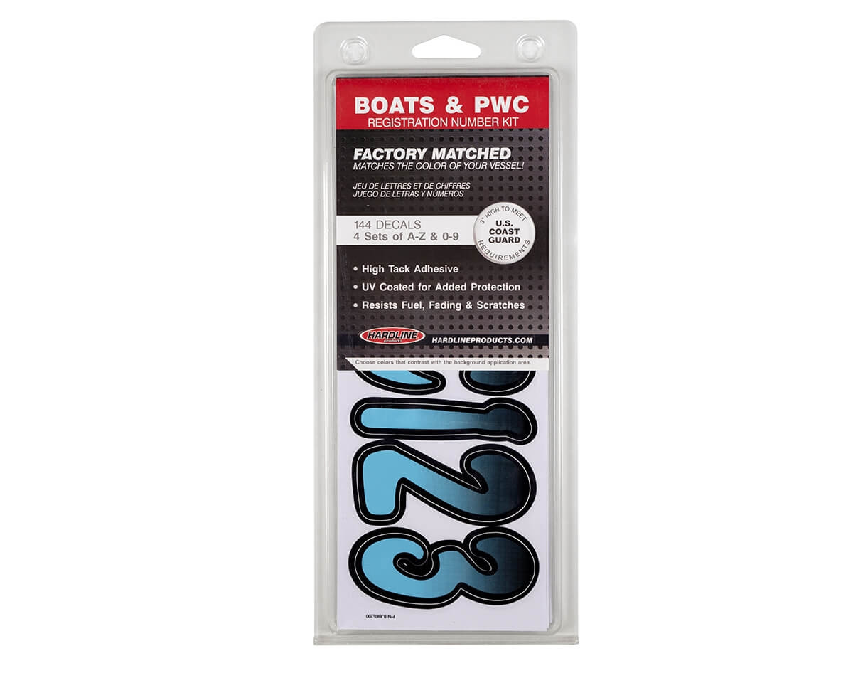 John Deere Gator Boat Lettering Bluejay/Black 3″ Registration Kit