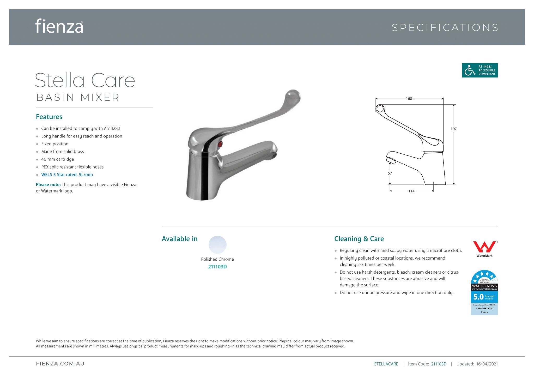 Stella Care Fixed Basin Mixer