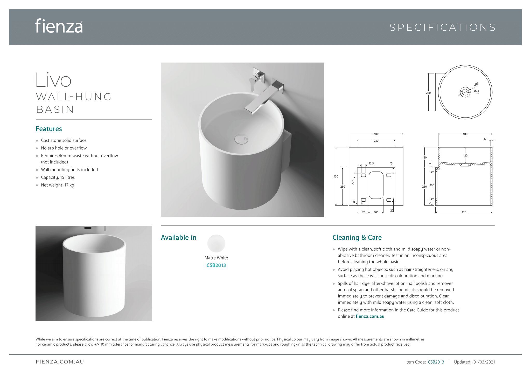 Livo Cast Stone Wall Basin