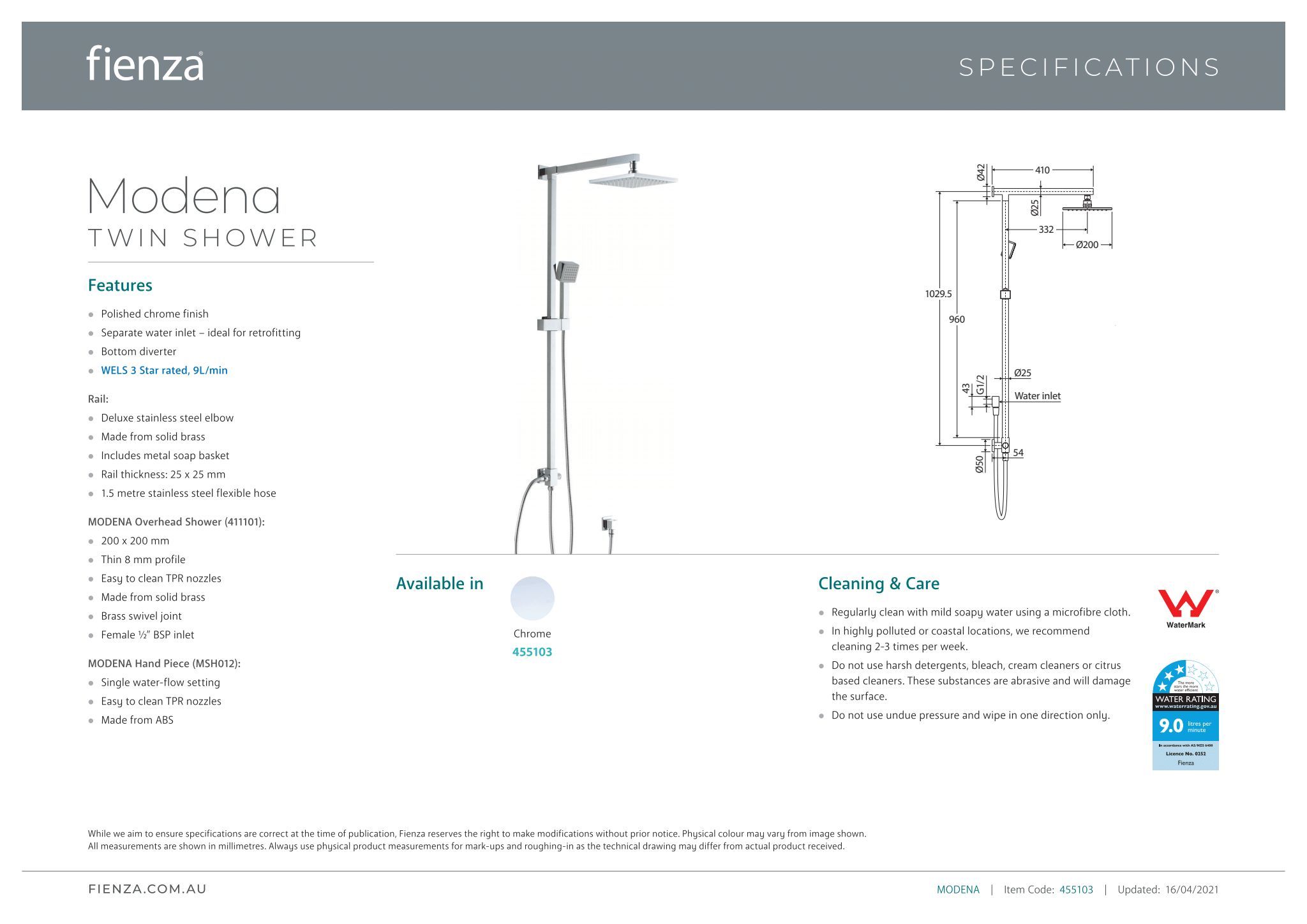Modena Twin Shower - Detached Water Inlet