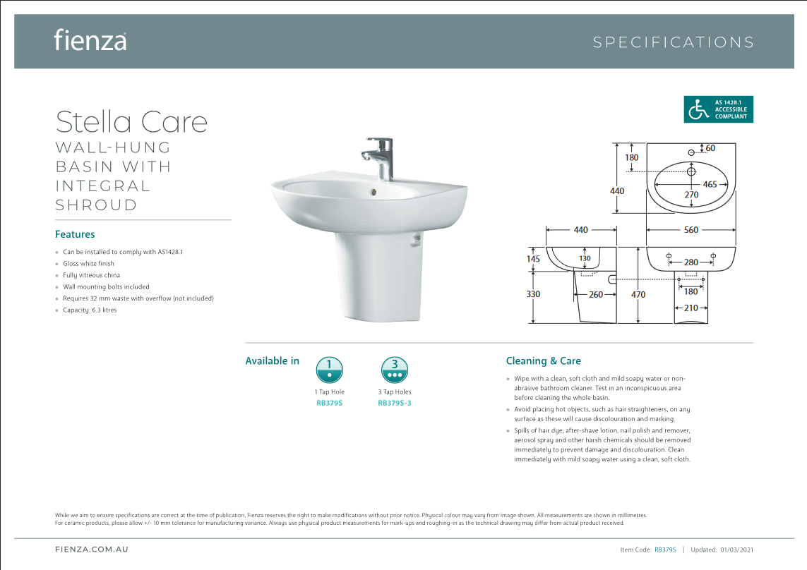 Stella Care Wall Basin with Integral Shroud