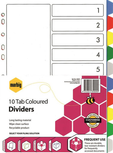 10 TAB COLOUR PVC DIVIDER - Qizzle