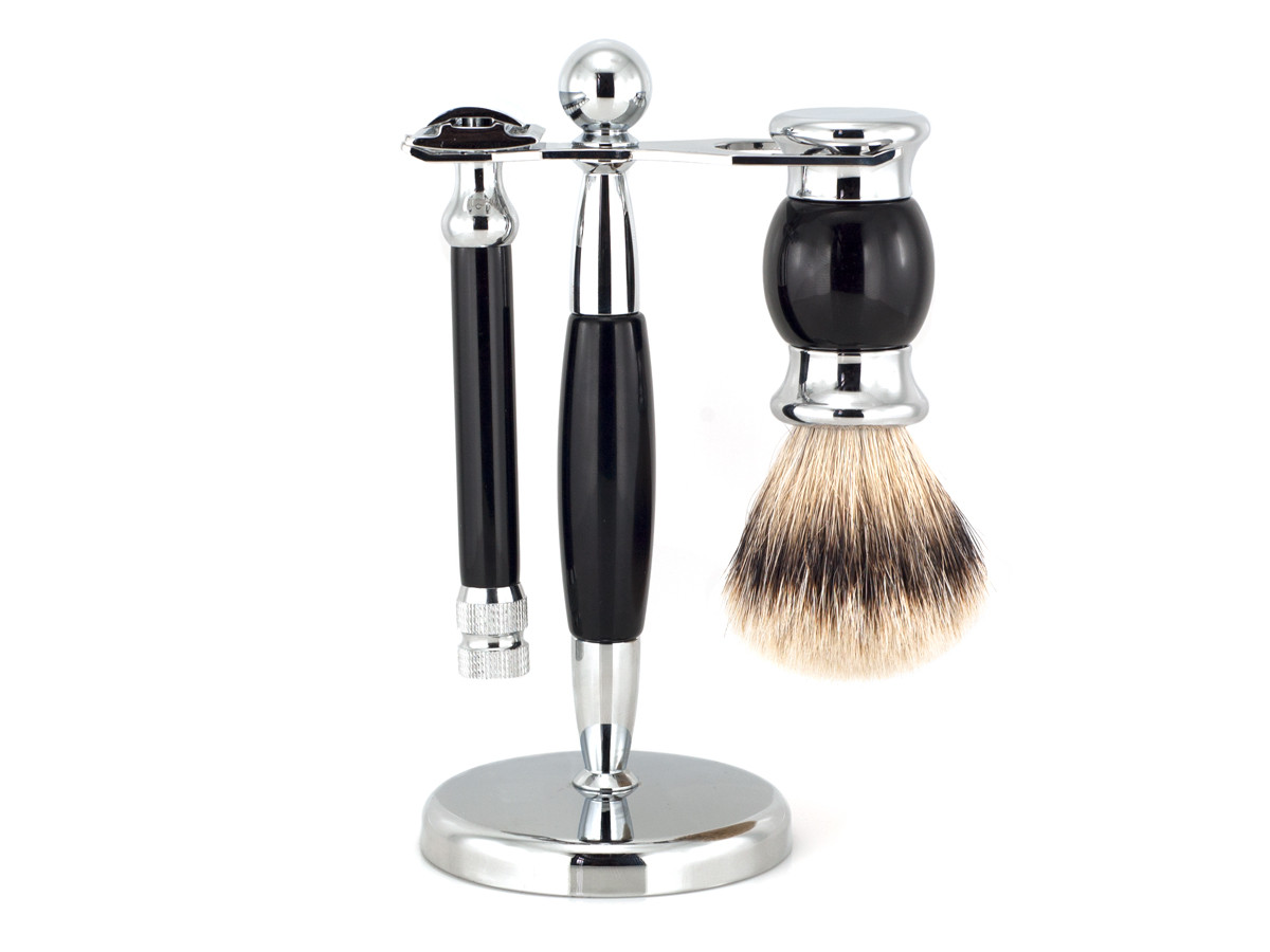 Ice Safety Razor Set 3-Piece With Silvertip Brush - Black - Iset-Sb ...