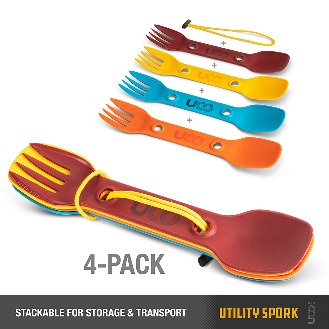 UCO Gear Utility Spork 4 Pack With Tether Classic - F-SP-UT-4PK-CLASSIC ...