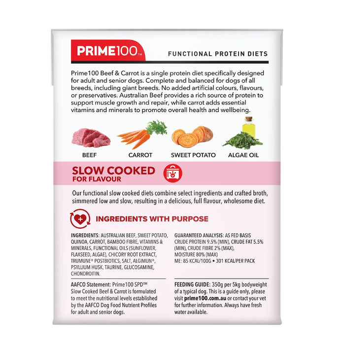 Prime 100 SPD Slow Cooked Beef & Carrot Wet Dog Food
