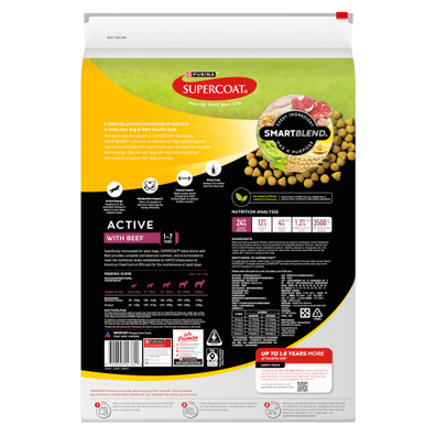Supercoat Adult Active Beef Dry Dog Food 18kg