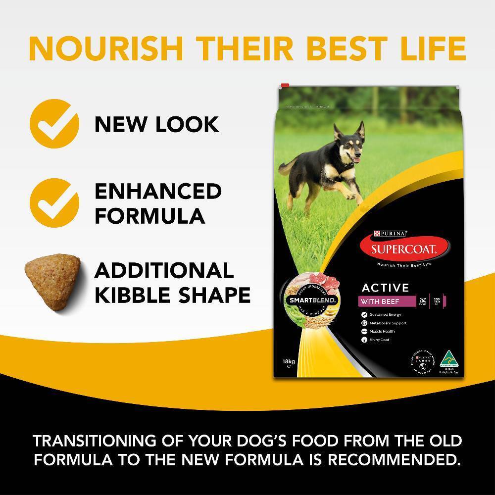 Supercoat Adult Active Beef Dry Dog Food 18kg