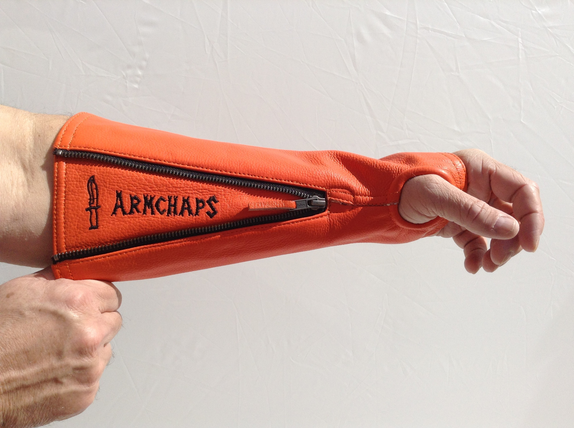 Safety Orange Leather Arm Chaps | Arm Sleeves for Protection