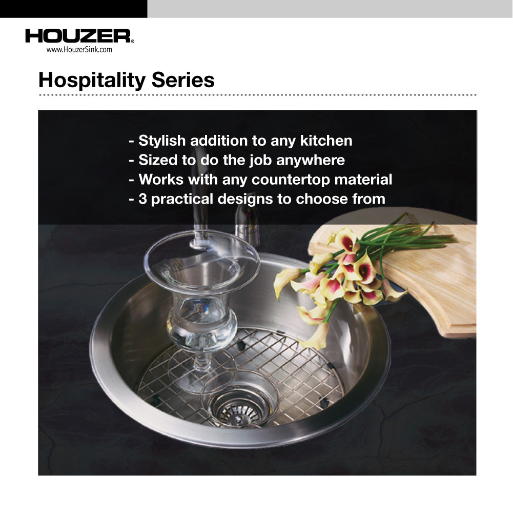 Houzer Hospitality 17" Stainless Steel Drop-in Topmount 3-hole Single ...