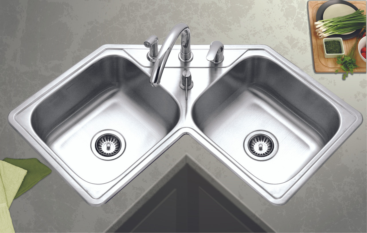 Houzer Legend 32" Stainless Steel Drop-in Topmount 4-hole 50/50 Double ...