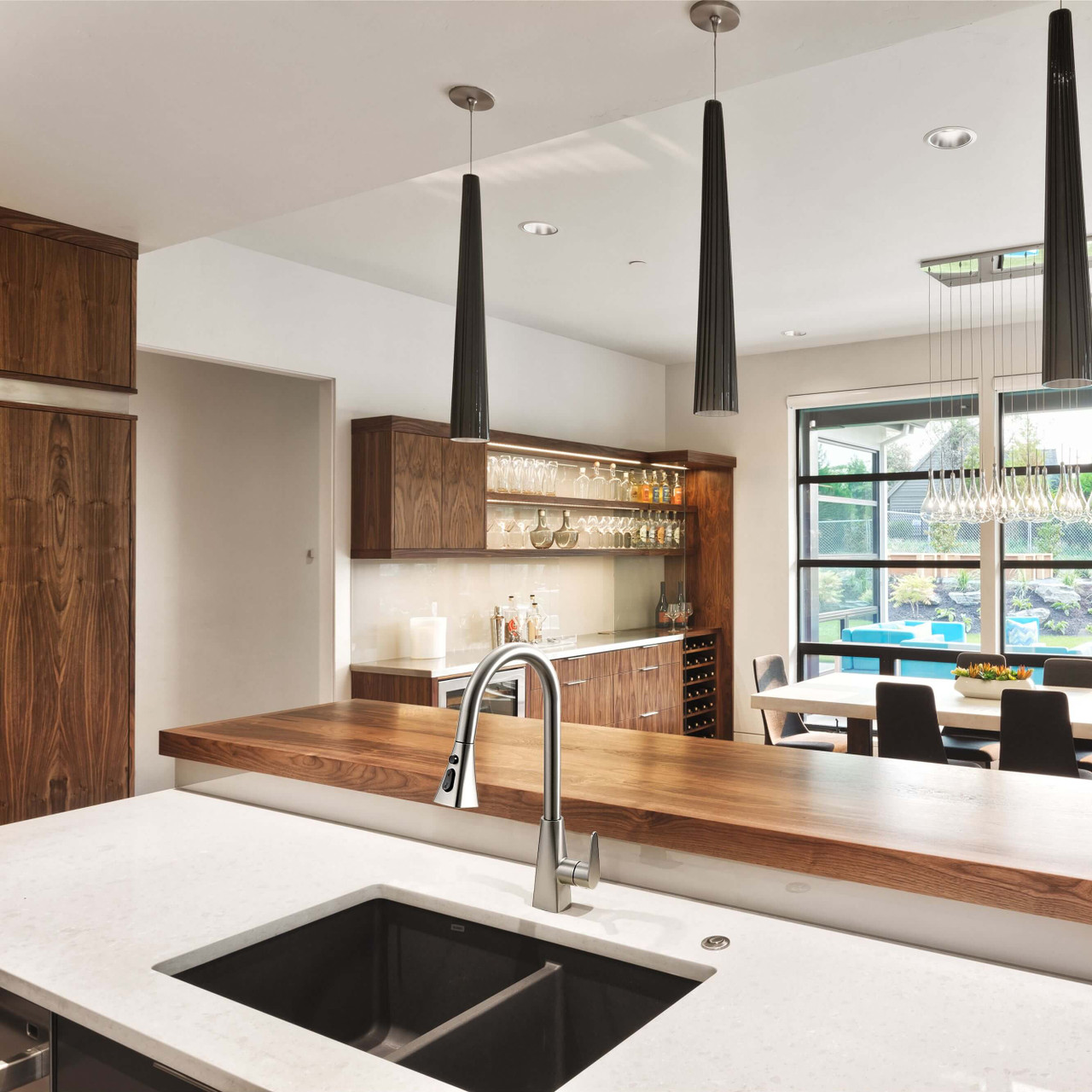 Single Hole Kitchen Faucet with Solid Stainless Steel Body, Pullout ABS ...