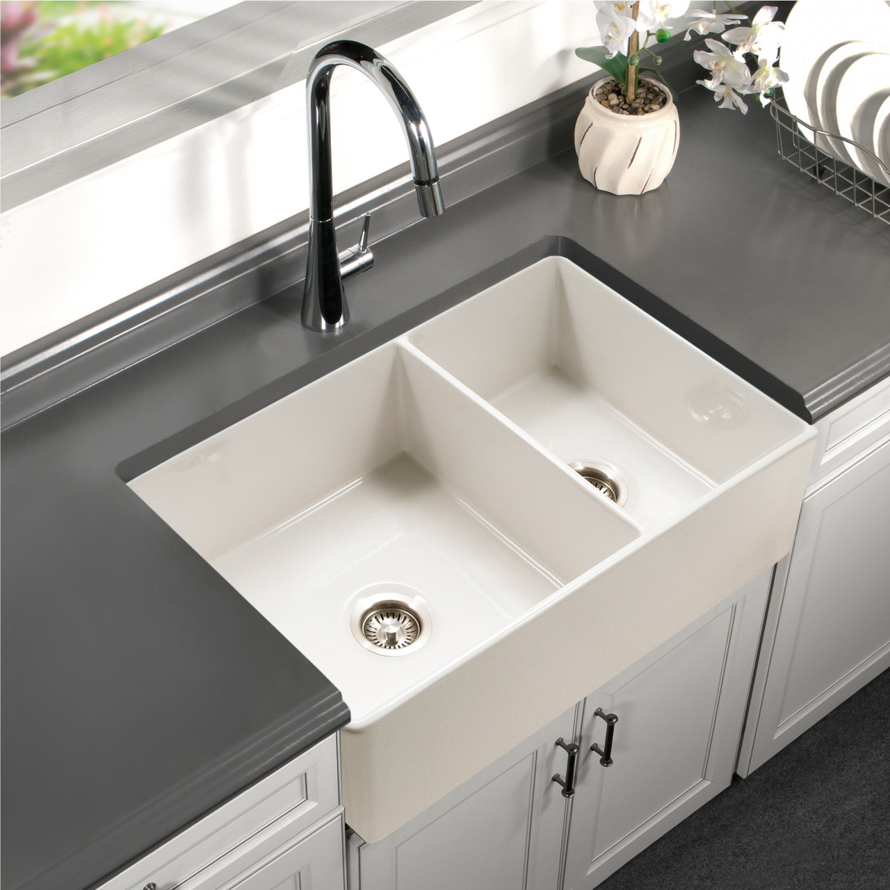 32 3/16" x 18" Fireclay Apron-Front, Undermount Kitchen Sink