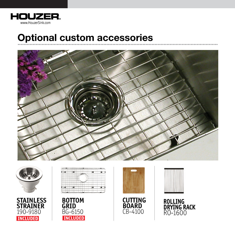 Houzer Nouvelle 31" Stainless Steel Undermount Single Bowl Kitchen Sink ...